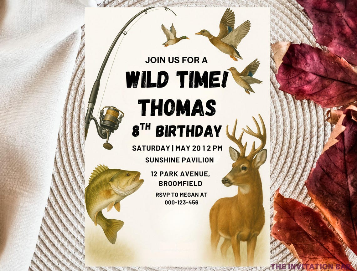 Hunting & Fishing Birthday Invitation: Joint Outdoors Party (digital ...