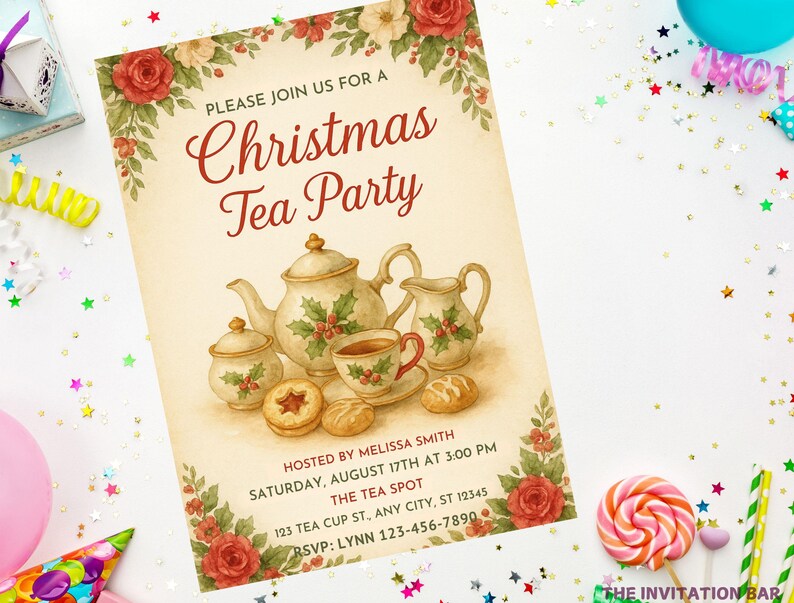 Editable Christmas Tea Party Invitation: Holiday Printable (digital ...