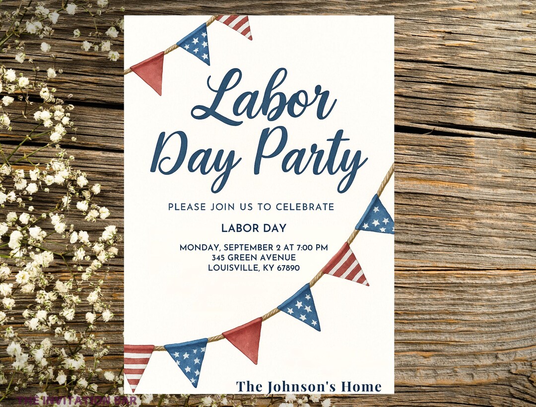 Editable Labor Day Party Invitation Template: BBQ, Pool Party (5x7 ...