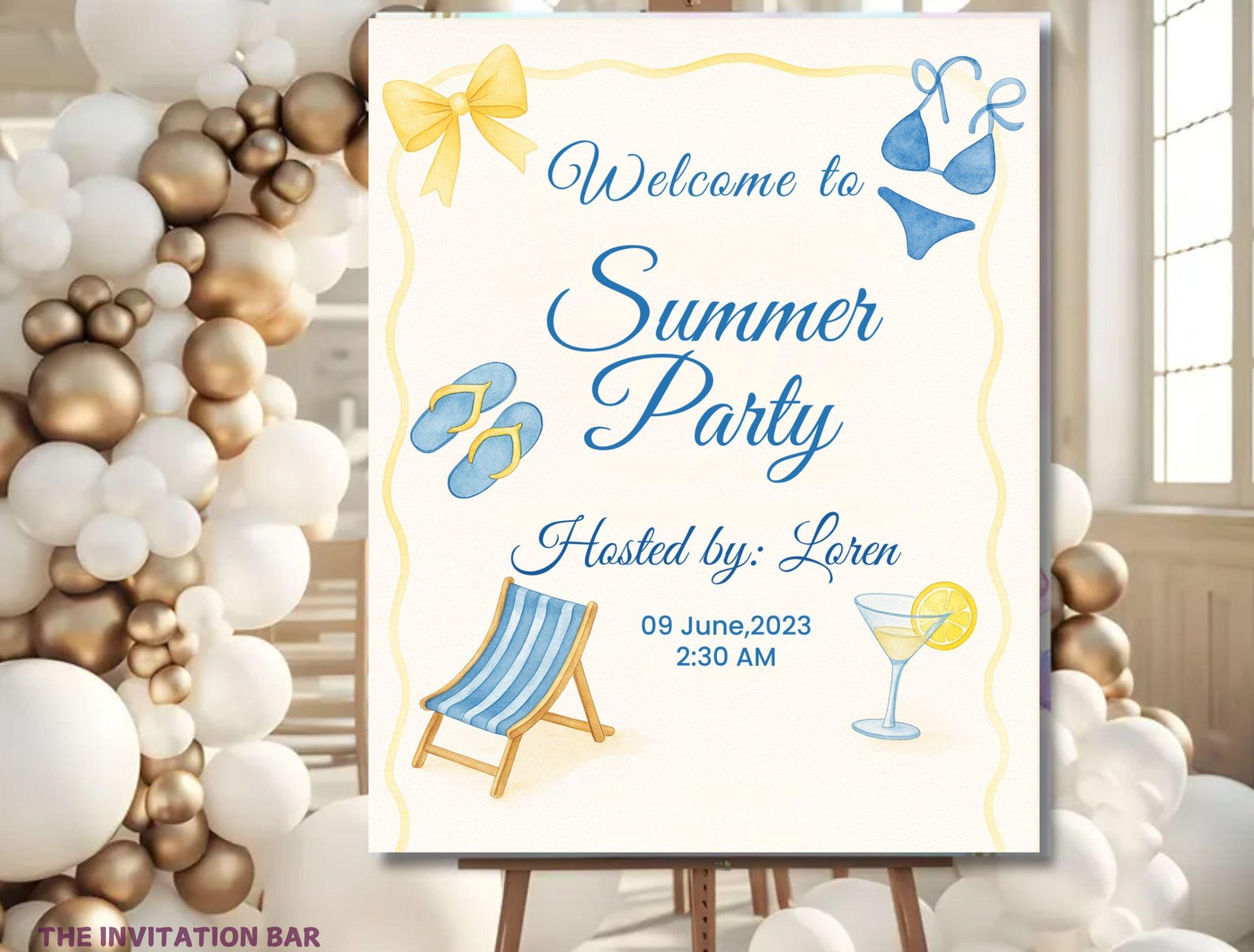 Summer Party Welcome Sign: Hand-drawn Beach Soiree Poster (digital ...