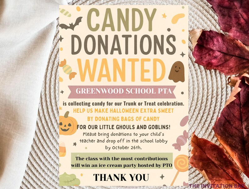 Halloween Candy Donation Flyer Template — Trunk or Treat School PTO ...