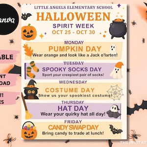 Editable Halloween Spirit Week Flyer: School Events Itinerary (canva ...