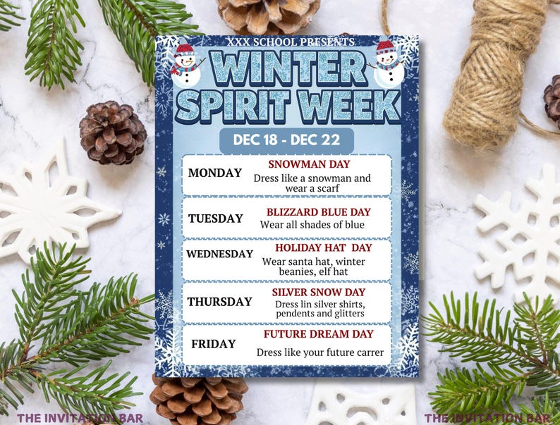 Winter Wonderland Spirit Week Flyer, School Dress up Days (canva ...