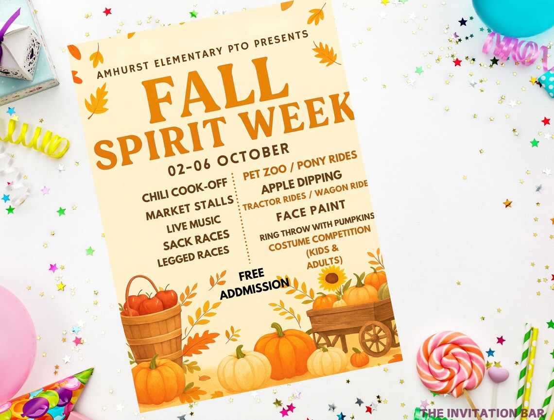 Editable Fall Spirit Week Flyer Template: School Event Schedule ...