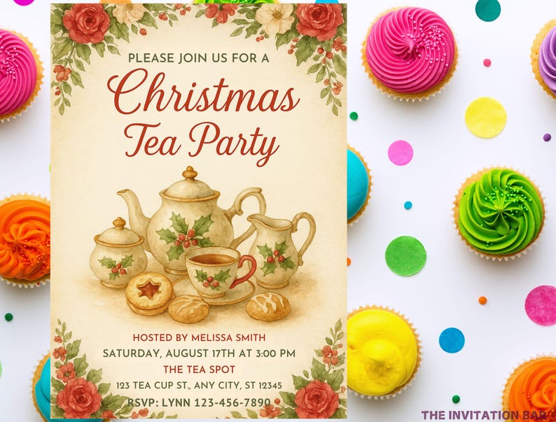 Editable Christmas Tea Party Invitation: Holiday Printable (digital ...