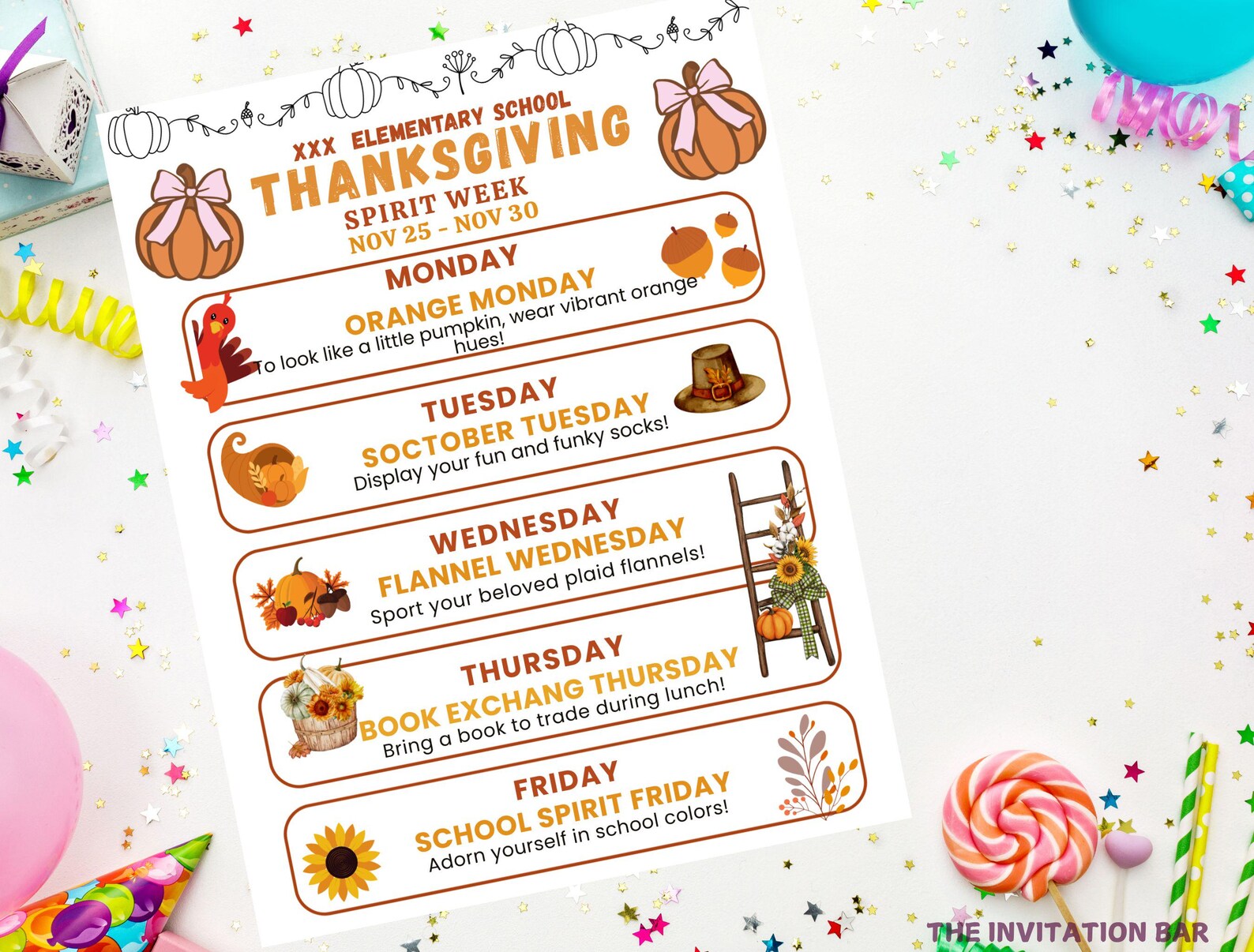 Thanksgiving School Spirit Week Flyer: Editable PTA/PTO Itinerary ...