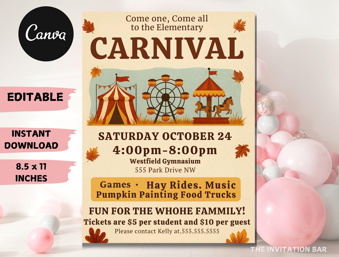 Editable Fall Carnival Flyer Template, DIY Autumn Festival Invitation ...