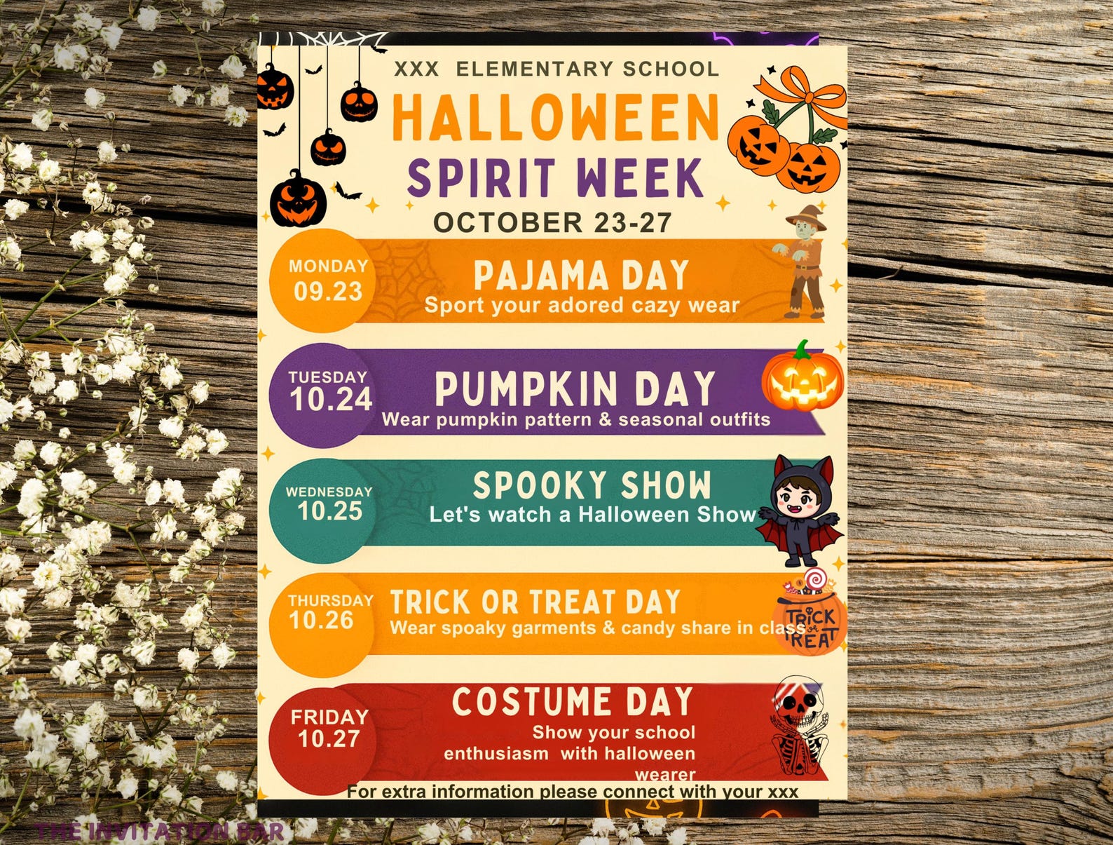 Editable Halloween Spirit Week Flyer: School Events Itinerary (canva ...
