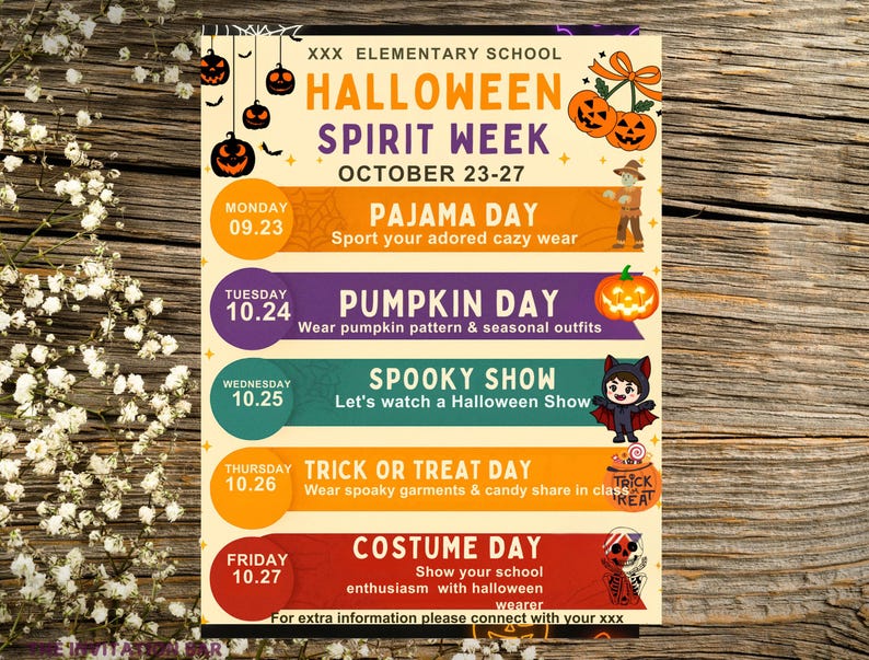 Editable Halloween Spirit Week Flyer: School Events Itinerary (canva ...