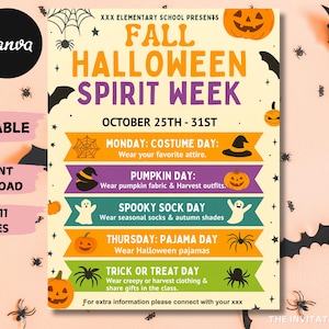Halloween School Spirit Week Flyer: Editable Itinerary Template ...