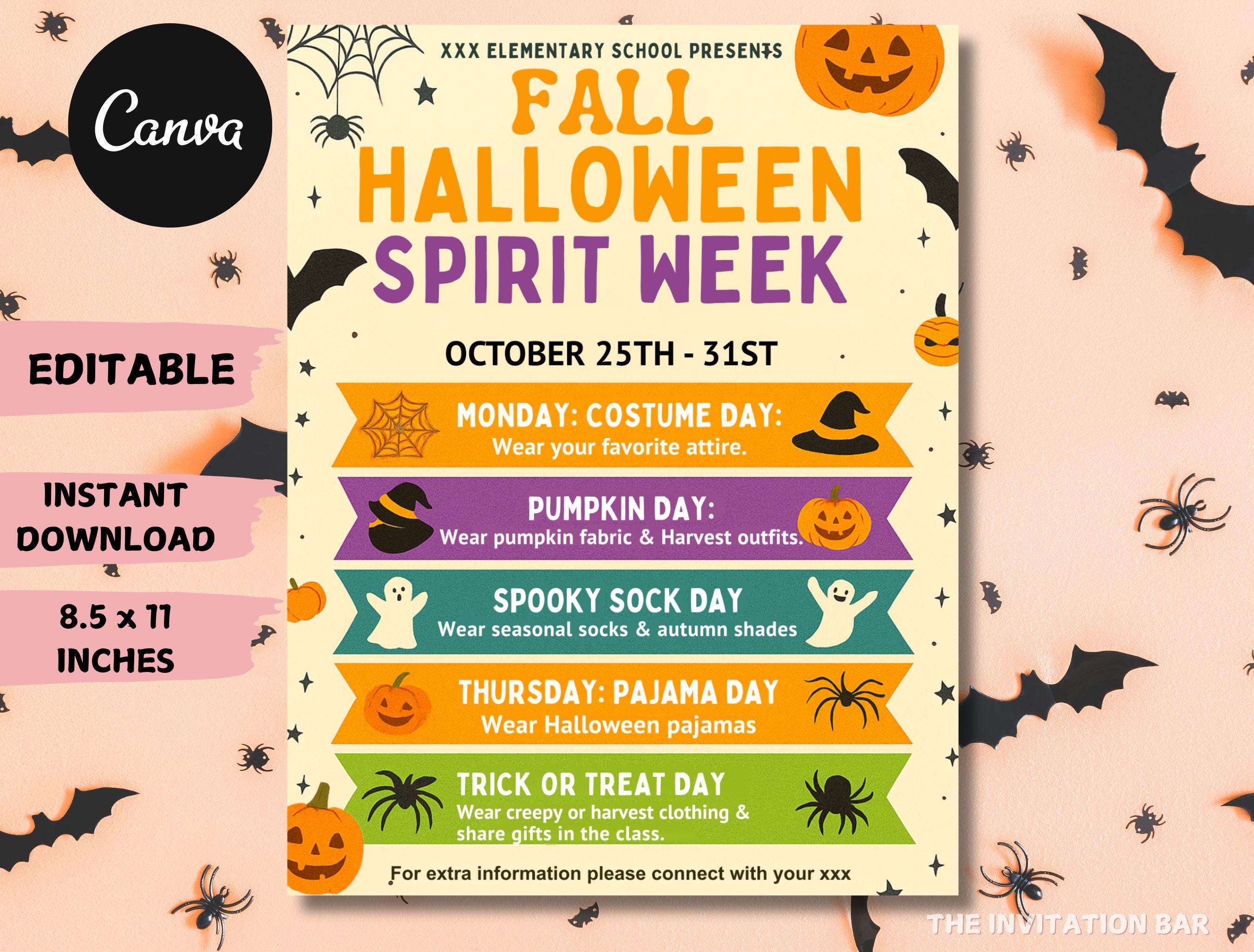 Halloween School Spirit Week Flyer: Editable Itinerary Template ...