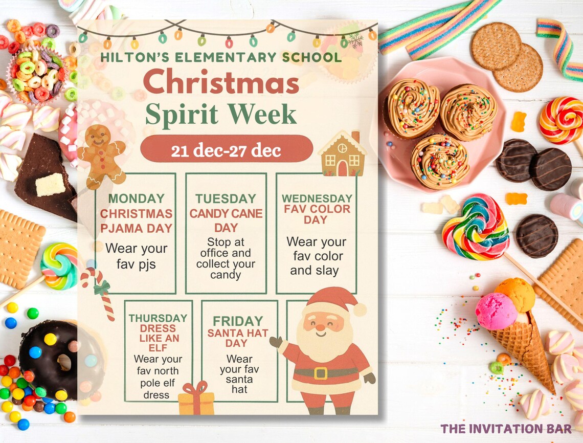 Editable Christmas Spirit Week Flyer: School Event Itinerary (8.5x11in ...