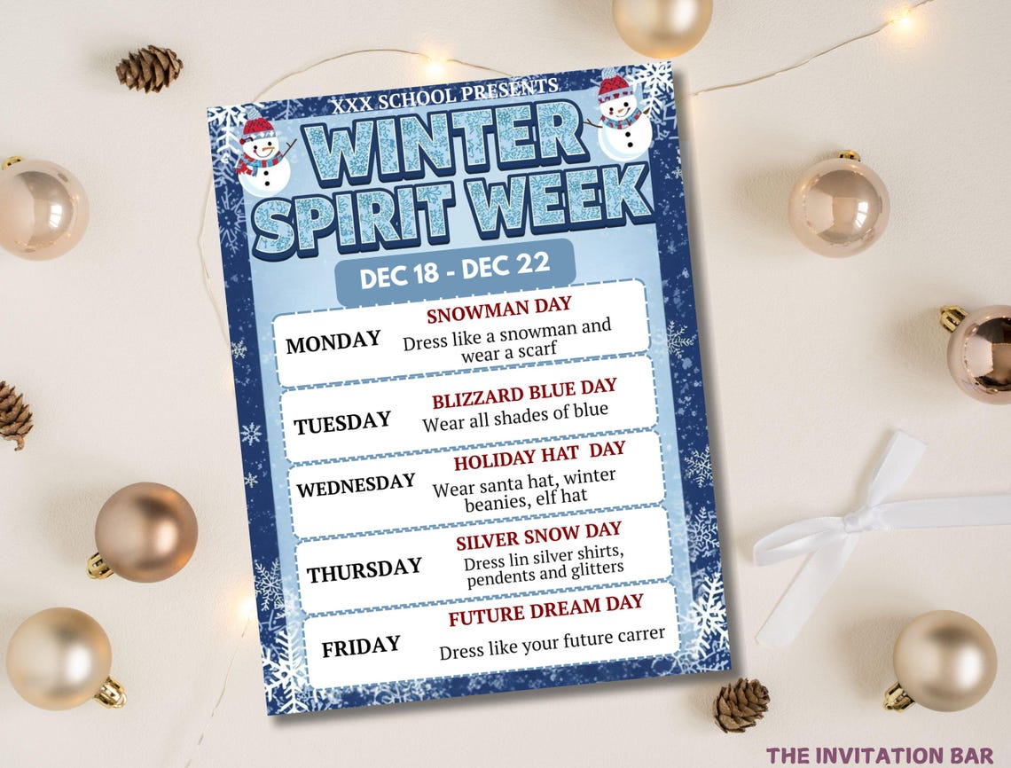 Winter Wonderland Spirit Week Flyer, School Dress up Days (canva ...