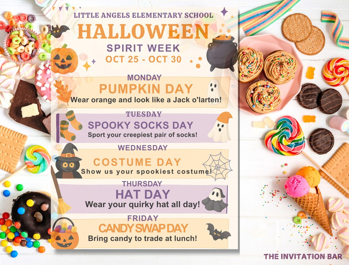 Editable Halloween Spirit Week Flyer: School Events Itinerary (canva ...