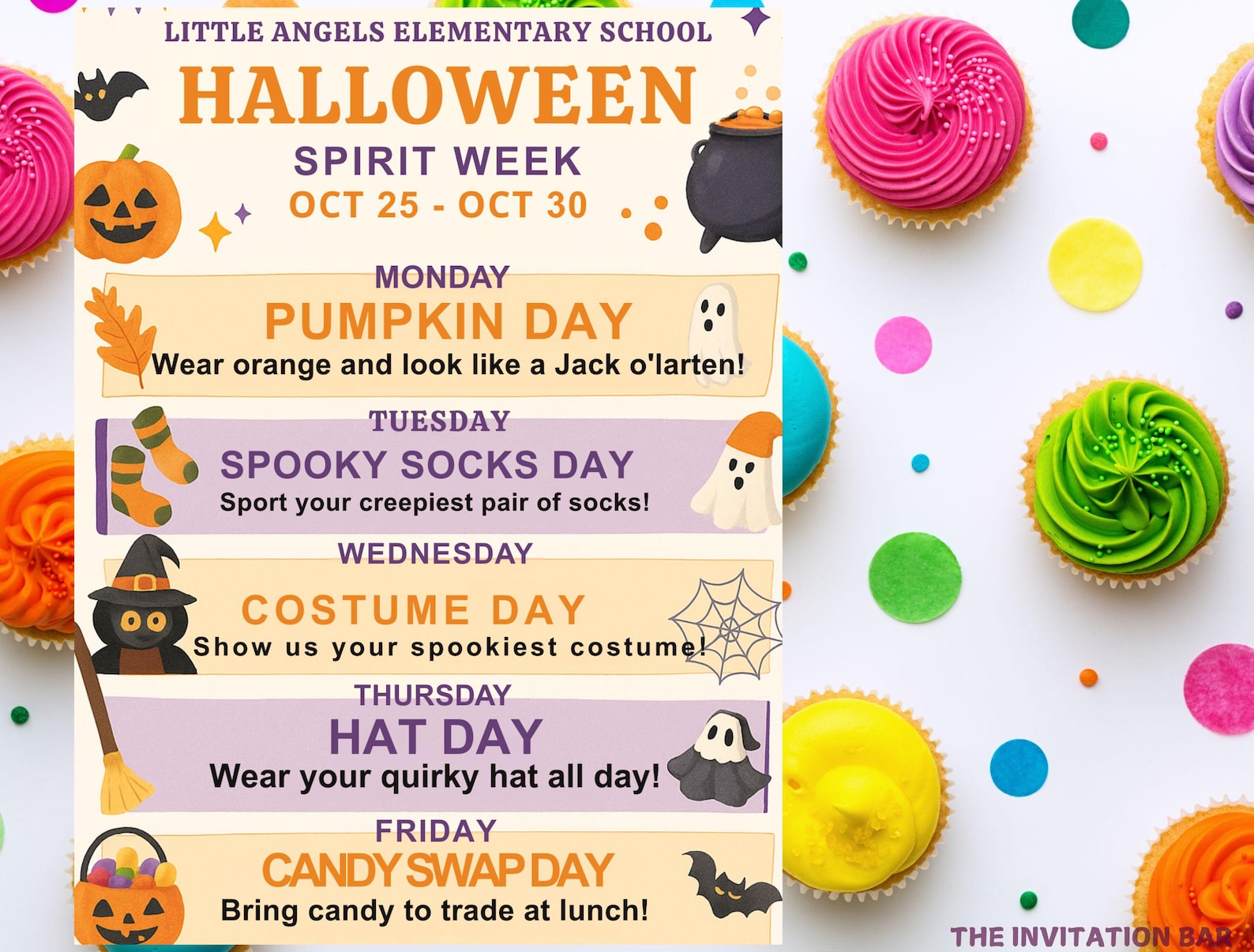 Editable Halloween Spirit Week Flyer: School Events Itinerary (canva ...