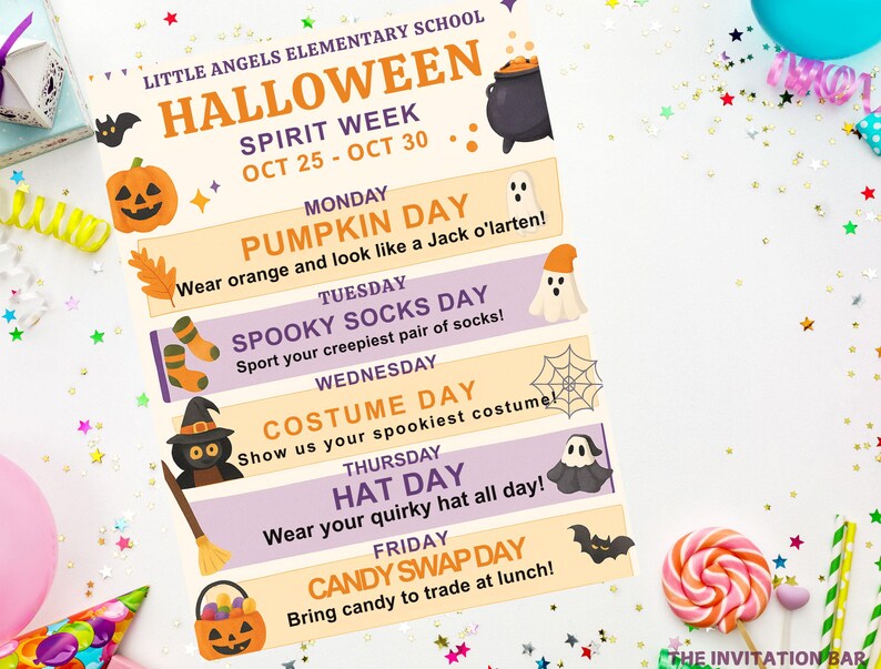 Editable Halloween Spirit Week Flyer: School Events Itinerary (canva ...