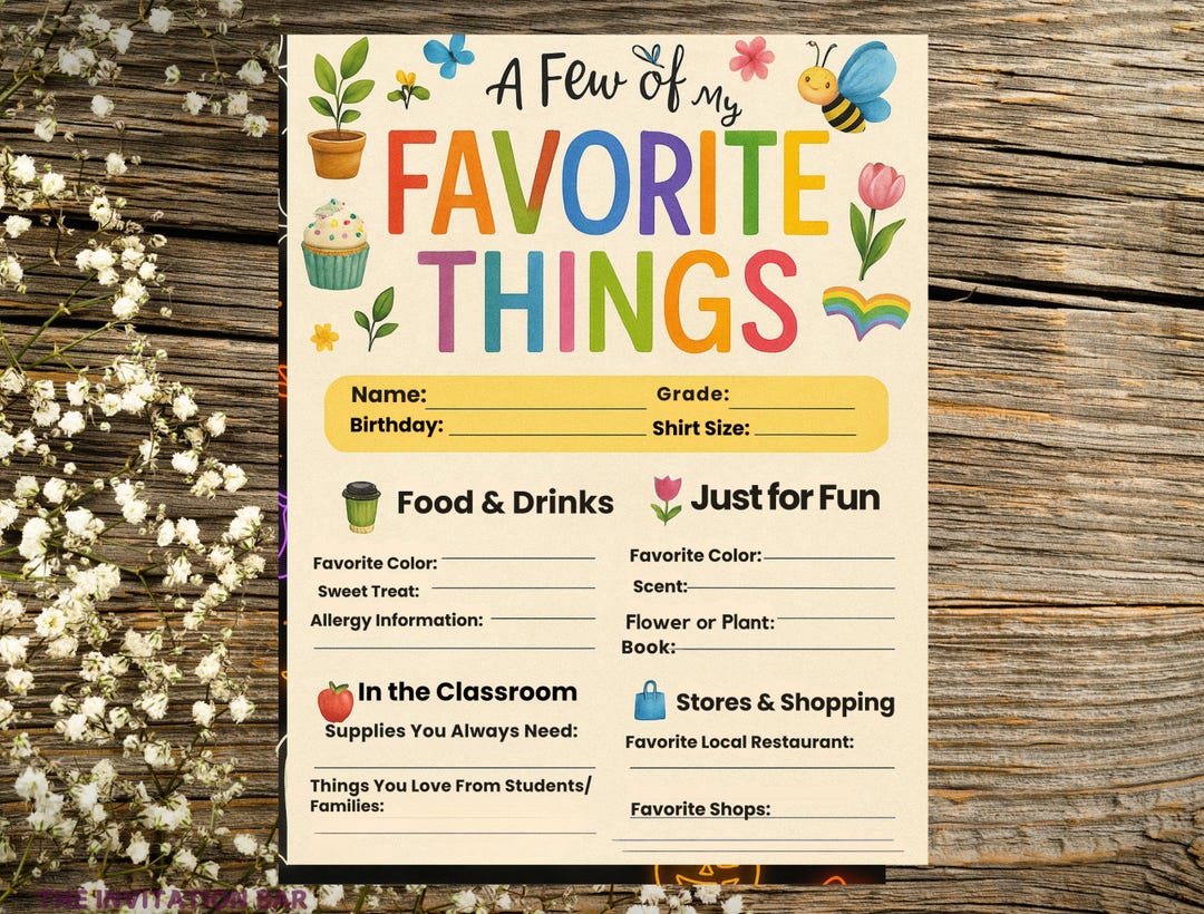 Teacher Favorite Things List: Back to School Gift Questionnaire ...
