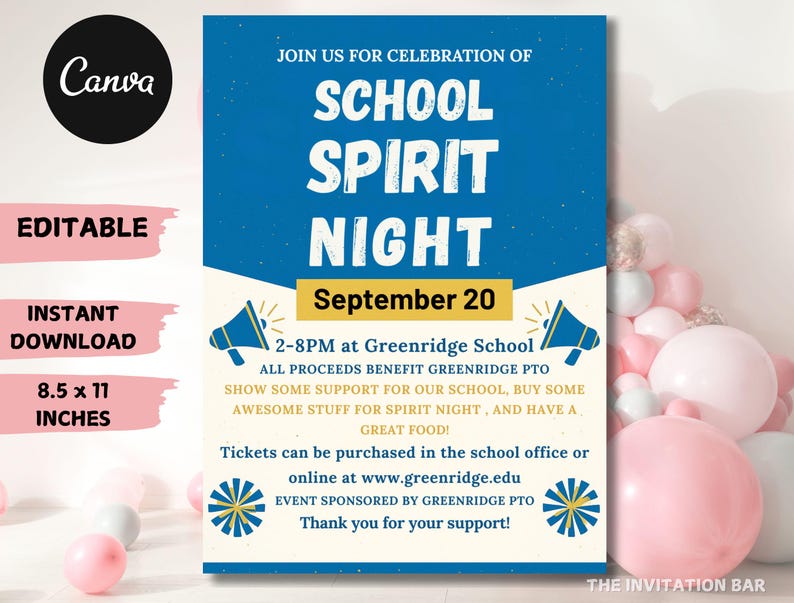 Editable School Spirit Night Flyer | Canva Fundraiser Invitation ...