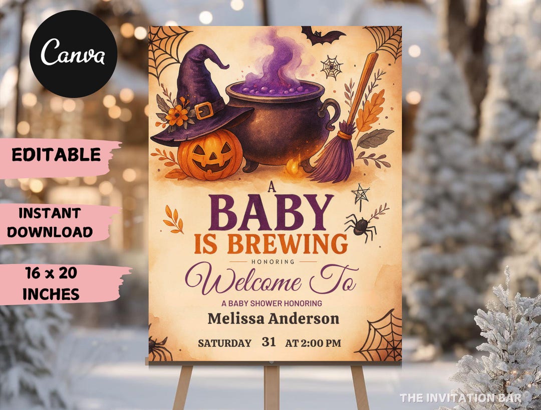 Halloween Baby Shower Welcome Sign: Witch Theme (digital Download) - Etsy