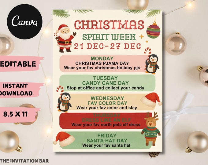 Holiday School Spirit Week Flyer Editable, Winter Spirit Week, December ...
