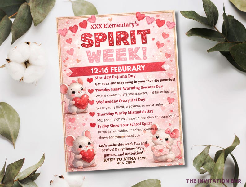 Valentines Day Spirit Week Flyer Editable | School Spirit Week Schedule ...