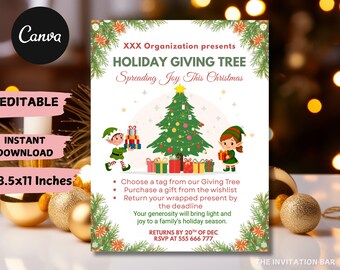 Christmas Giving Tree Fundraiser Flyer | Angel Tree Charity Poster ...