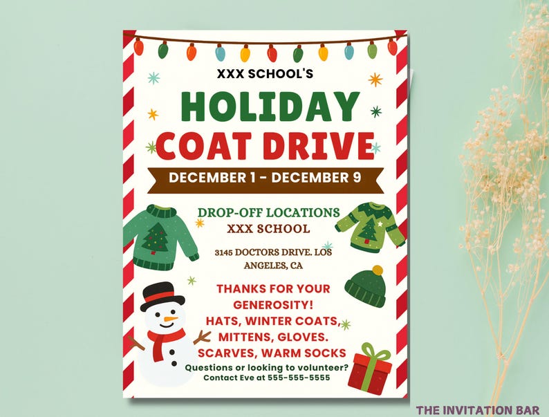 Winter Coat Drive Flyer Template: School Charity Event (canva Digital ...