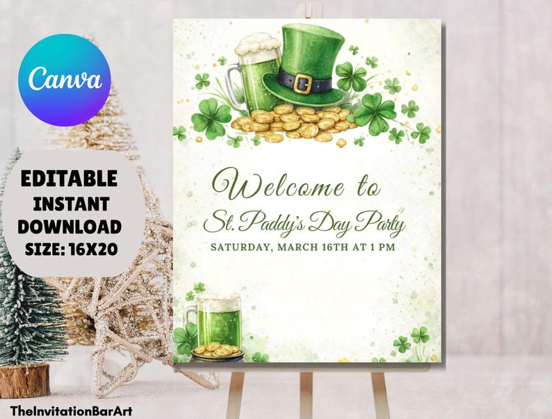 Editable St. Patrick's Day Welcome Sign, Hand Drawn Party Poster (16x20 ...