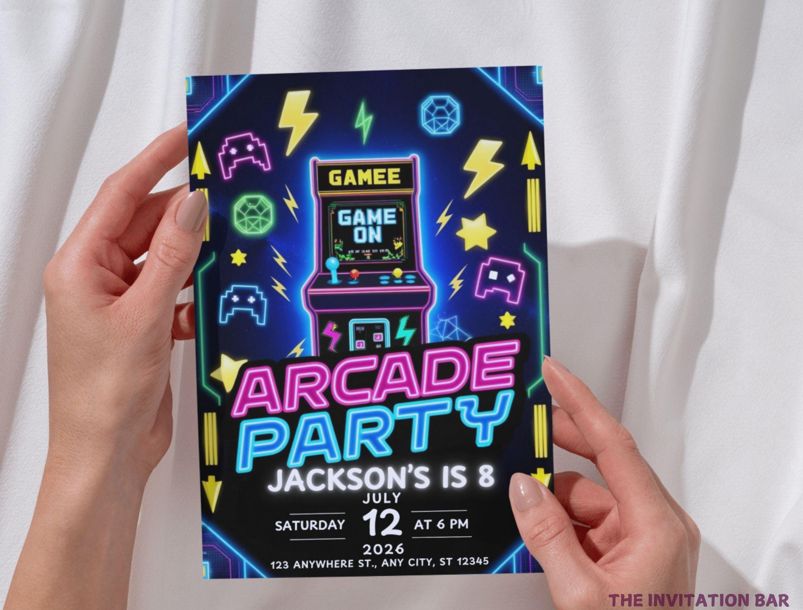Arcade Birthday Invitation Template, Arcade Invitation, Neon Glow ...