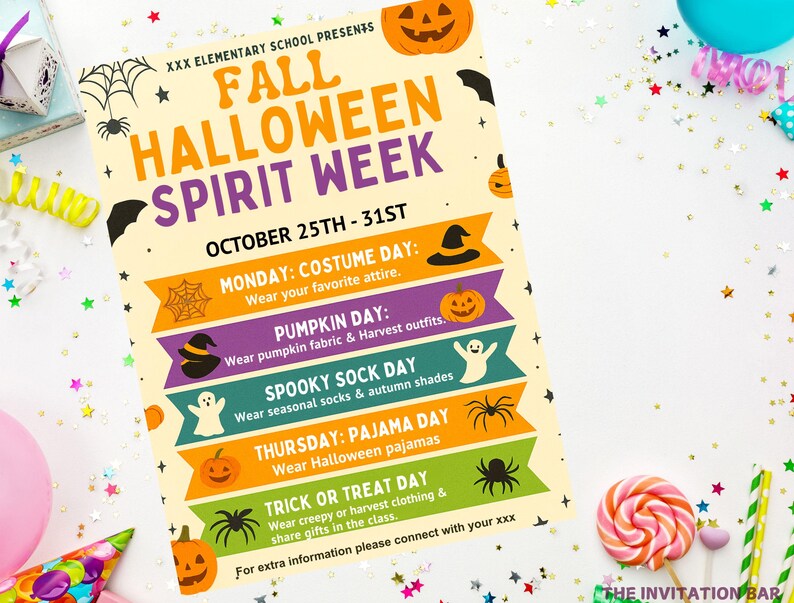 Halloween School Spirit Week Flyer: Editable Itinerary Template ...