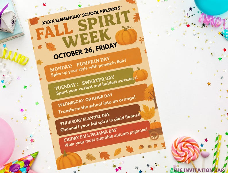Editable Fall School Spirit Week Flyer Template (digital Download) - Etsy