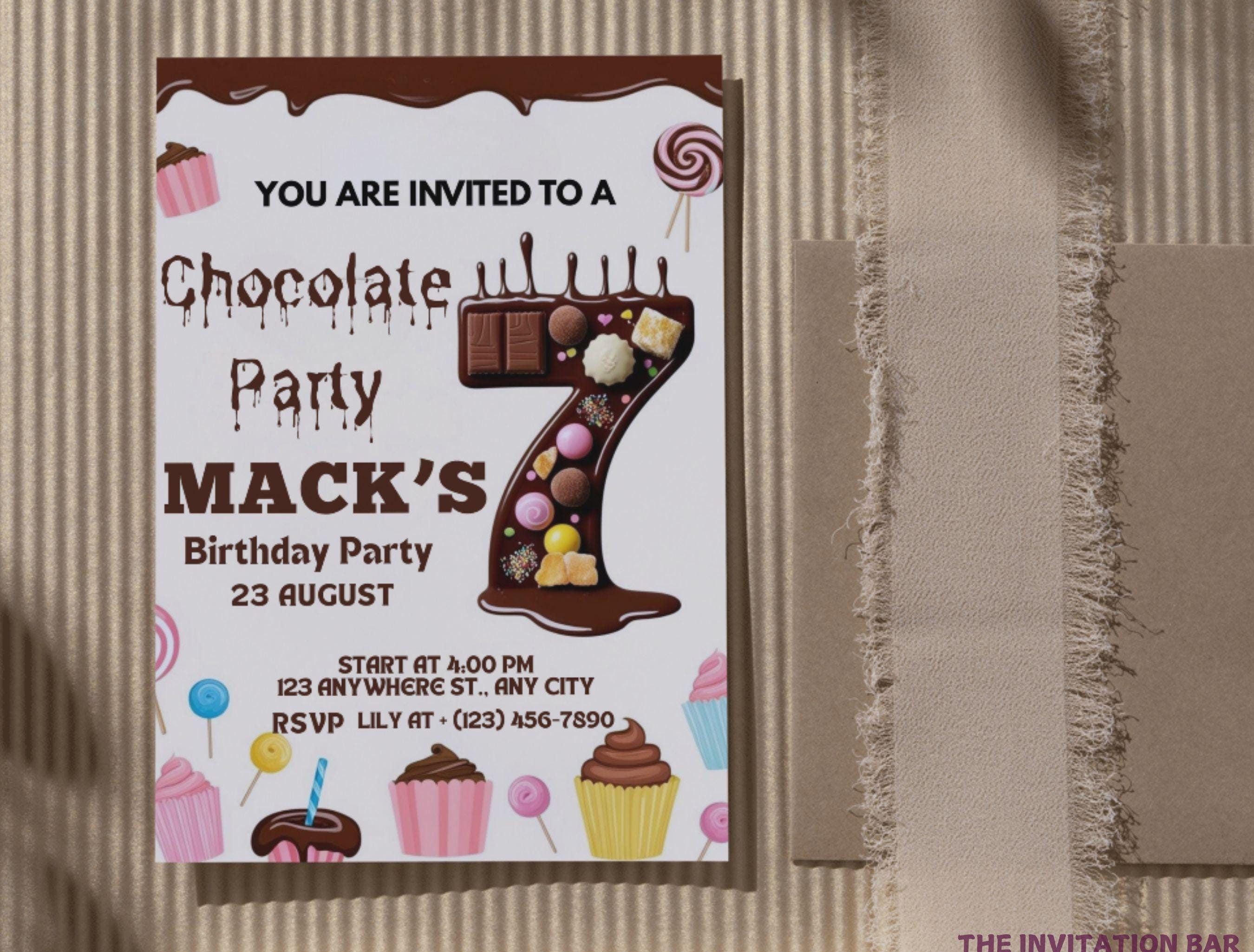 Editable Chocolate Party Invitation, Chocolate 7th Birthday Invitation ...