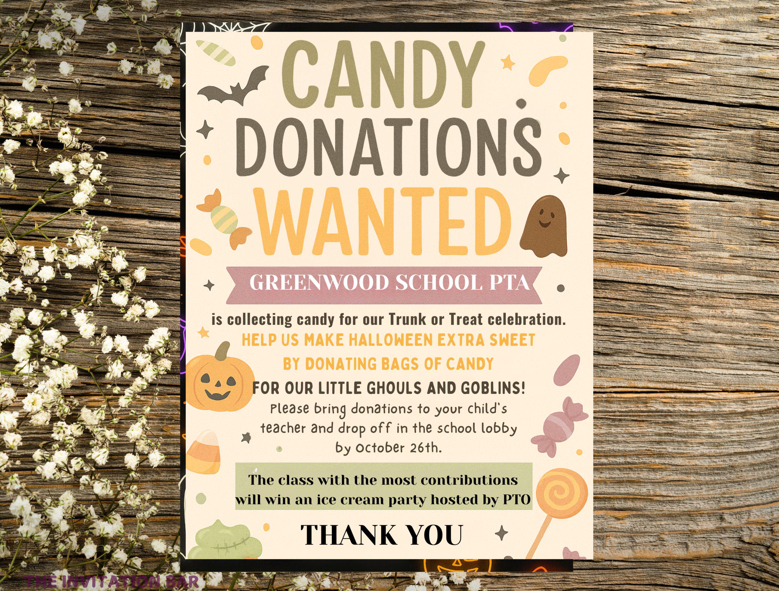 Halloween Candy Donation Flyer Template — Trunk or Treat School PTO ...