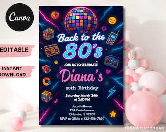 Editable 80s Party Invitation, Back to the 80s, Throwback Party, 80s Party Invite, Retro ...