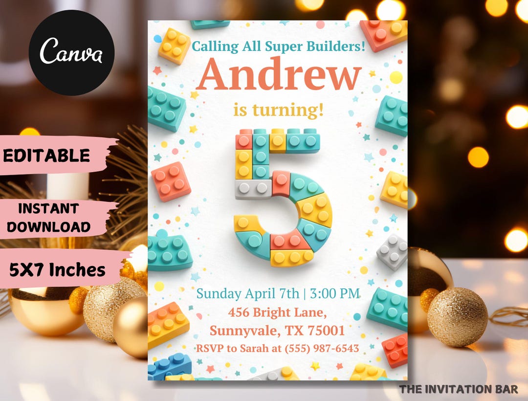 Building Blocks Birthday Invitation, Blocks Invitation, Construction ...