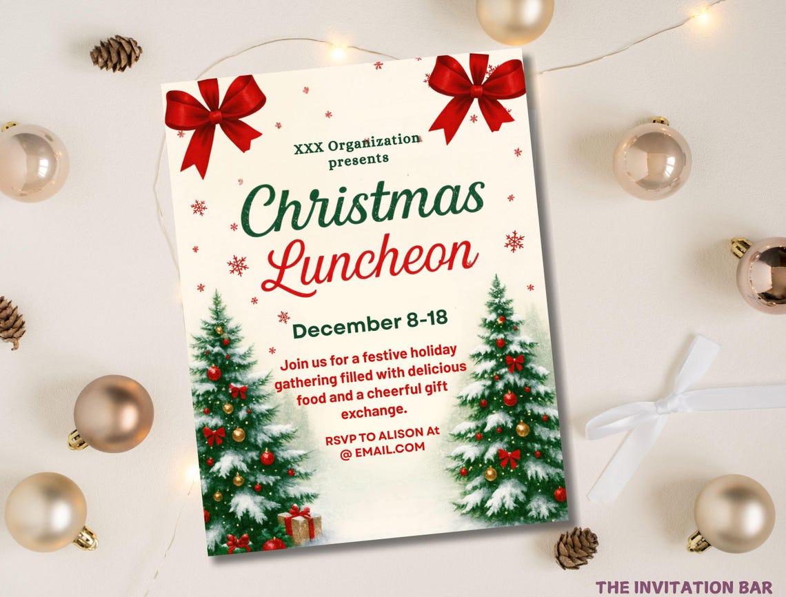 Christmas Luncheon Invitation, Holiday Party Flyer (canva Template) - Etsy