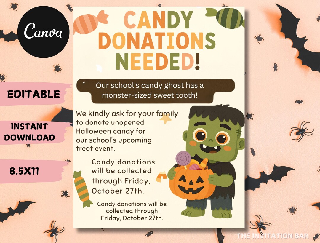 Editable Candy Donation Flyer Template for Trunk or Treat Halloween ...