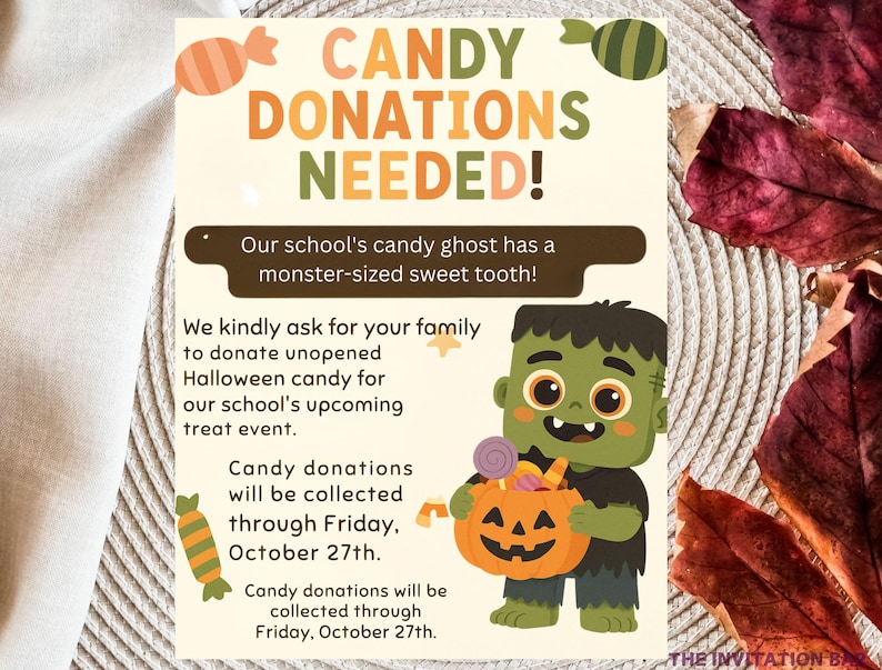 Editable Candy Donation Flyer Template for Trunk or Treat Halloween ...
