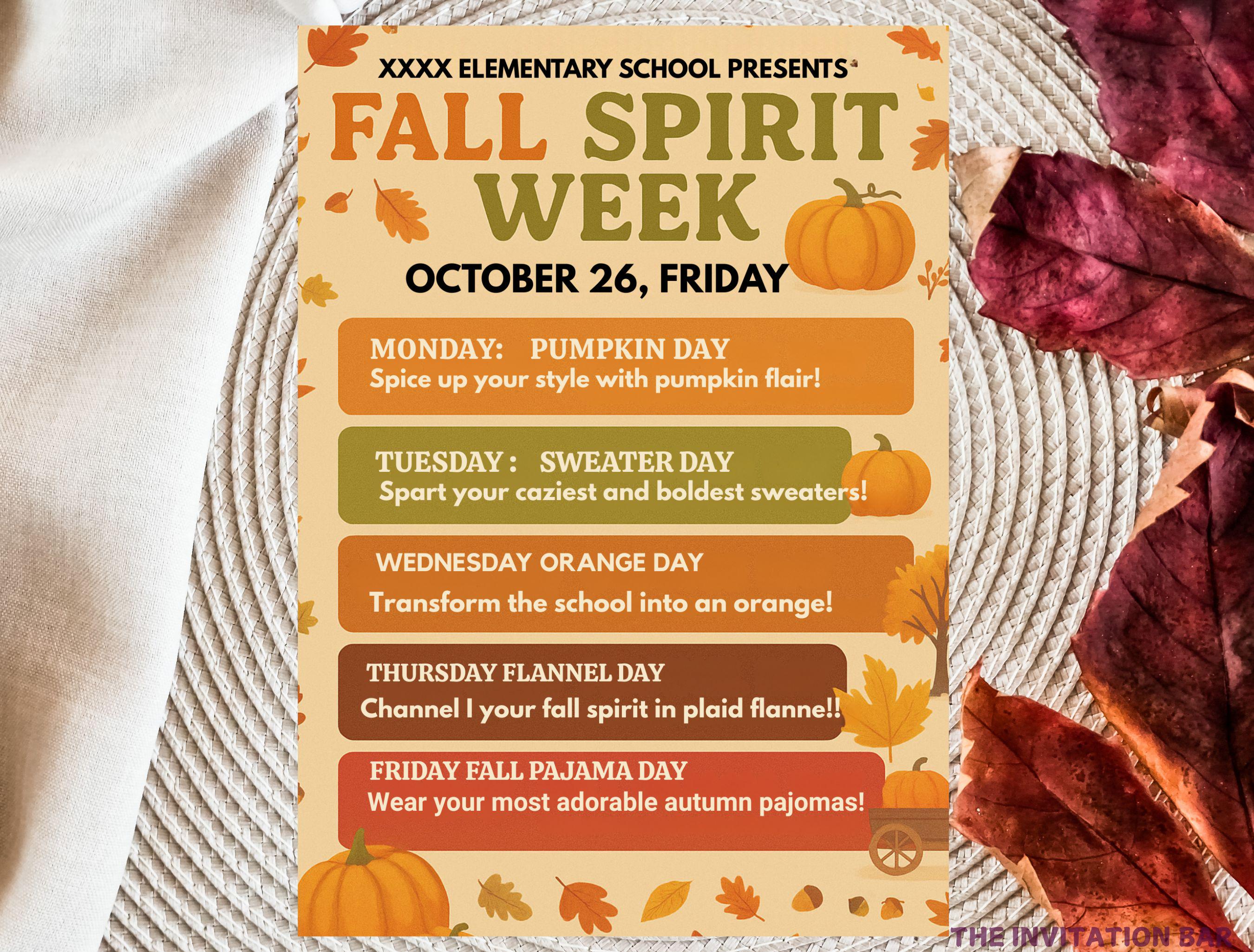 Editable Fall School Spirit Week Flyer Template (digital Download) - Etsy