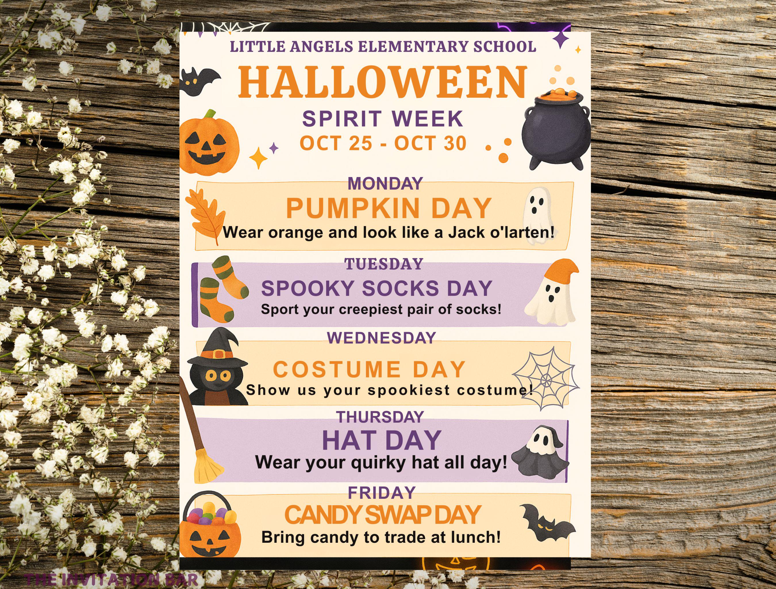 Editable Halloween Spirit Week Flyer: School Events Itinerary (canva ...
