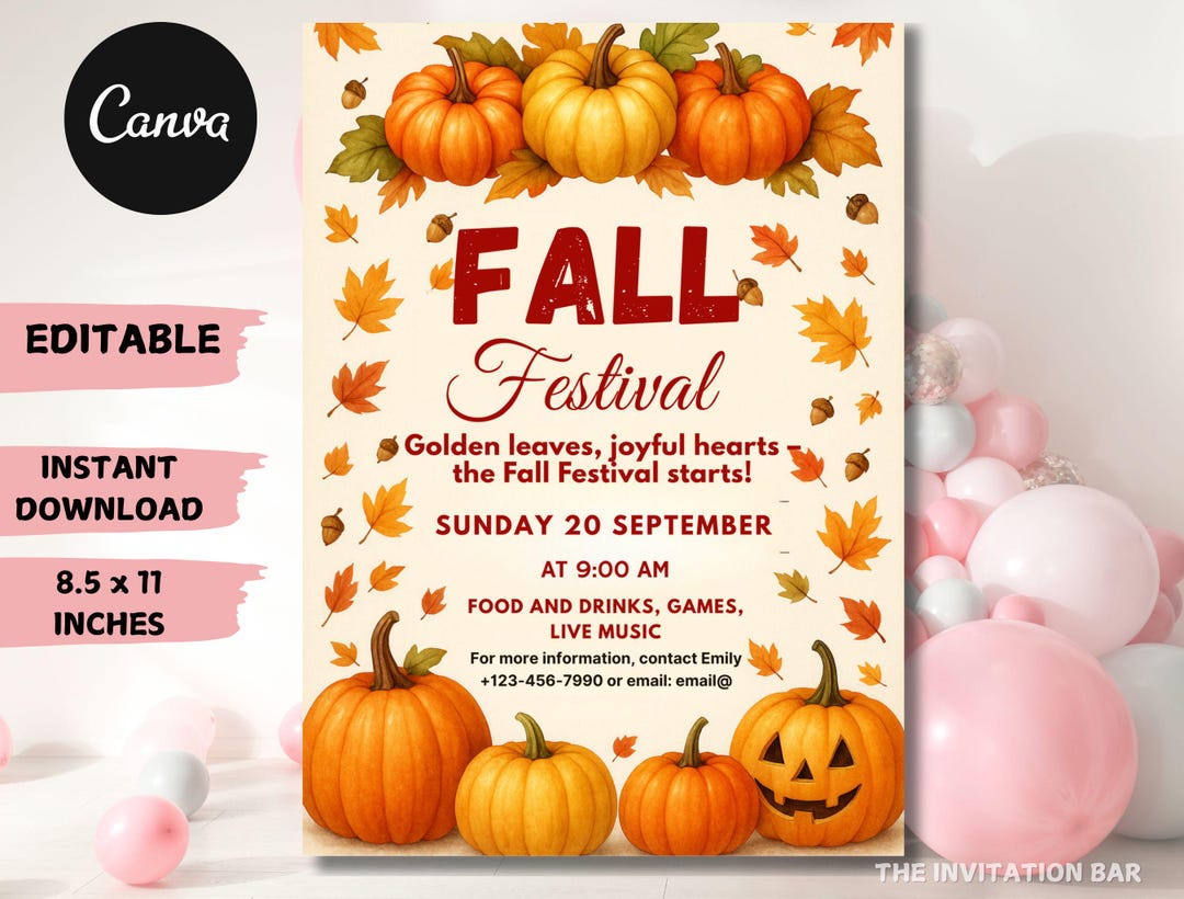 Fall Harvest Festival Flyer: Editable Invitation Template (8.5" X 11 ...