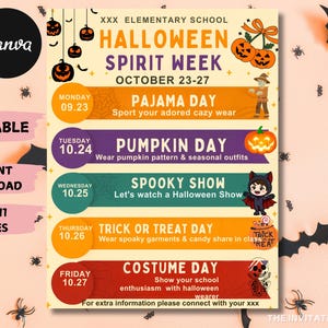 Editable Halloween Spirit Week Flyer: School Events Itinerary (canva ...