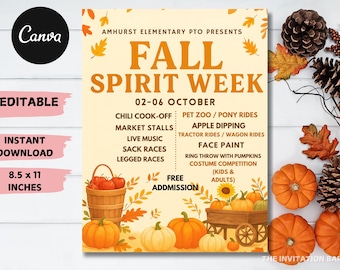 Editable Fall Spirit Week Flyer Template: School Event Schedule ...