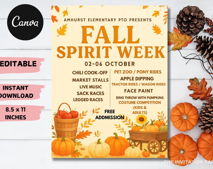 Editable Fall Dress up Days Flyer Canva Template: Printable Itinerary ...