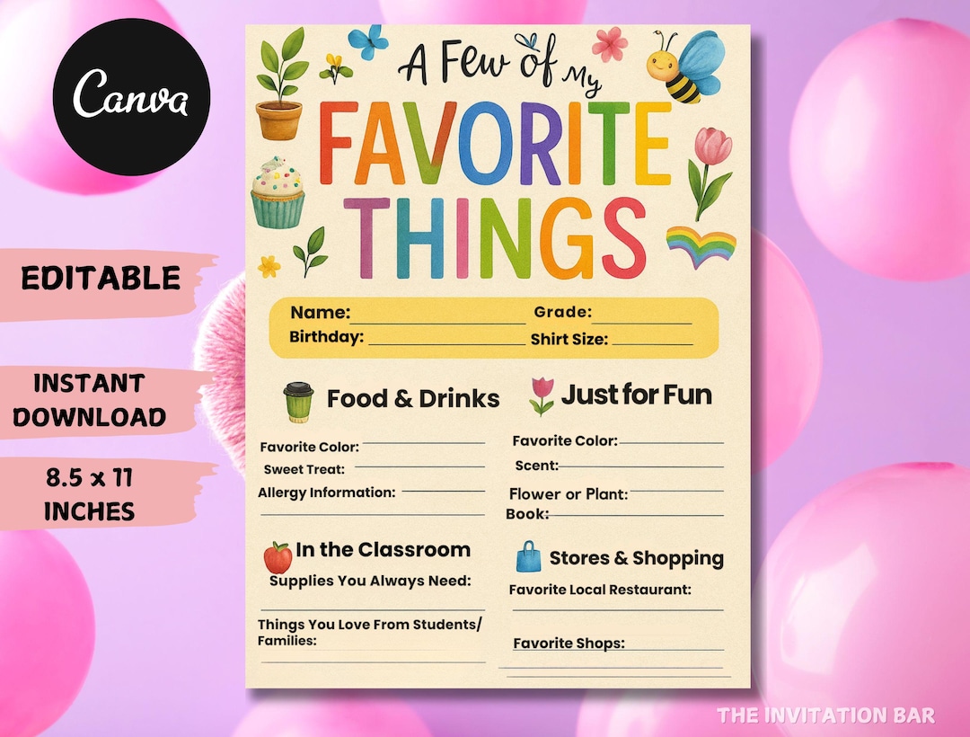 Teacher Favorite Things List: Back to School Gift Questionnaire ...