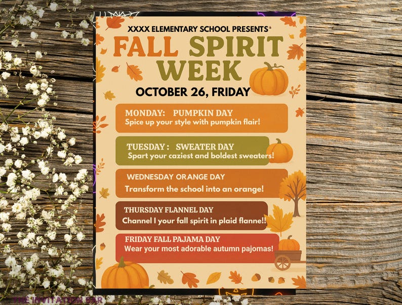 Editable Fall School Spirit Week Flyer Template (digital Download) - Etsy