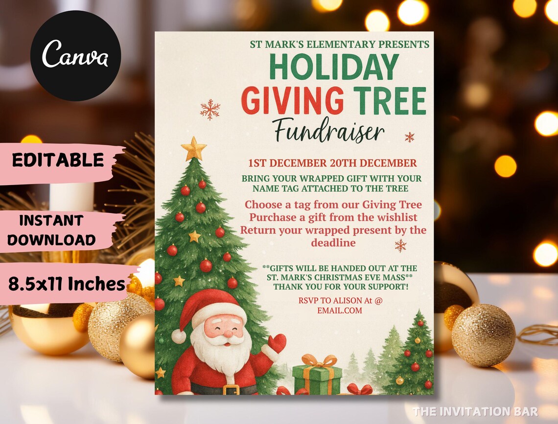 Christmas Giving Tree Flyer, Holiday Fundraiser (editable Template) - Etsy