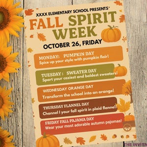 Editable Fall School Spirit Week Flyer Template (digital Download) - Etsy