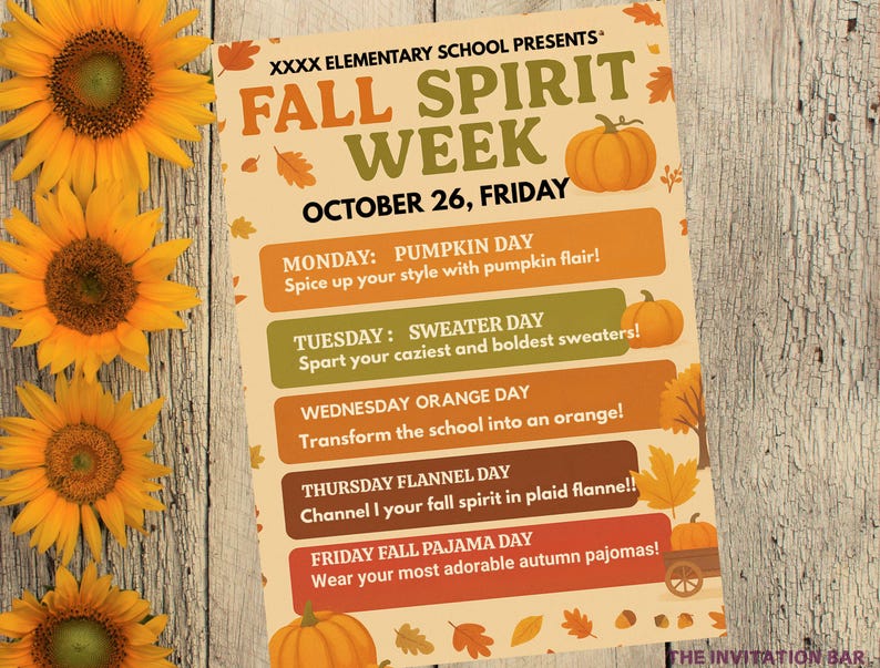 Editable Fall School Spirit Week Flyer Template (digital Download) - Etsy