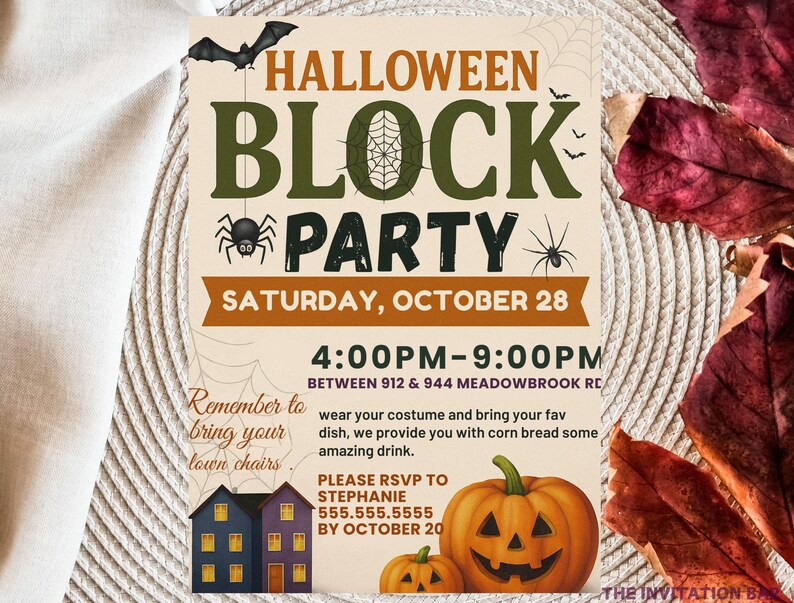 Editable Halloween Block Party Flyer Template | Canva Neighborhood ...